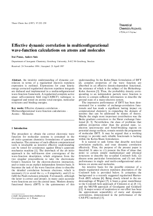 (PDF) Dynamic Correlation in Wave-Function Calculations
