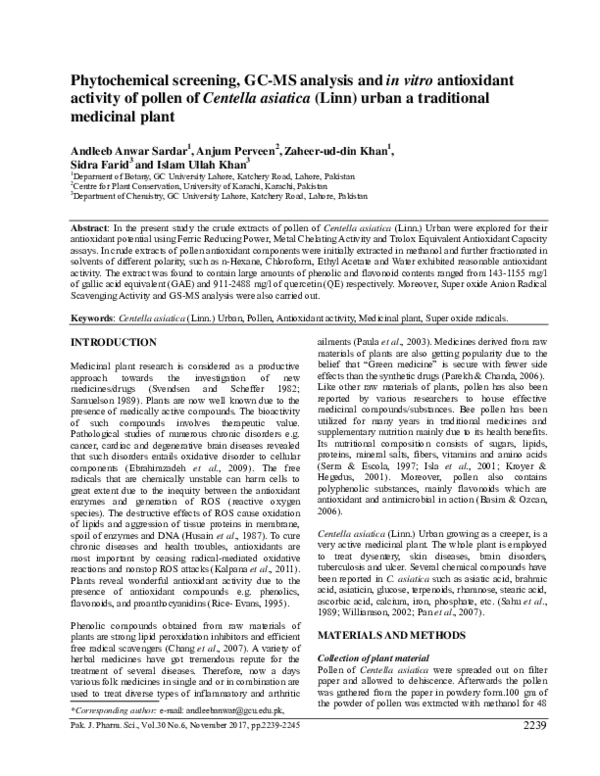 (PDF) Phytochemical screening, GC-MS analysis and in vitro antioxidant activity of pollen of ...
