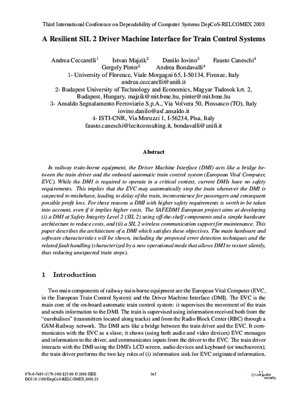 (PDF) A Resilient SIL 2 Driver Machine Interface for Train Control Systems