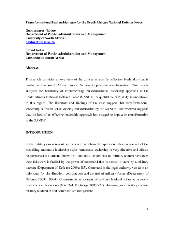(PDF) Transformational Leadership: Case For The South African National ...