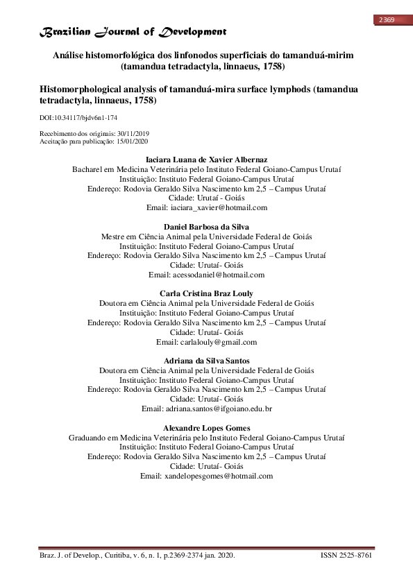(PDF) Análise histomorfológica dos linfonodos superficiais do tamanduá ...