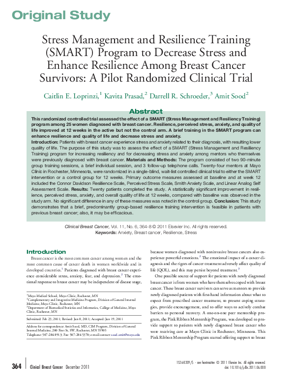 (PDF) Stress Management and Resilience Training (SMART) Program to ...