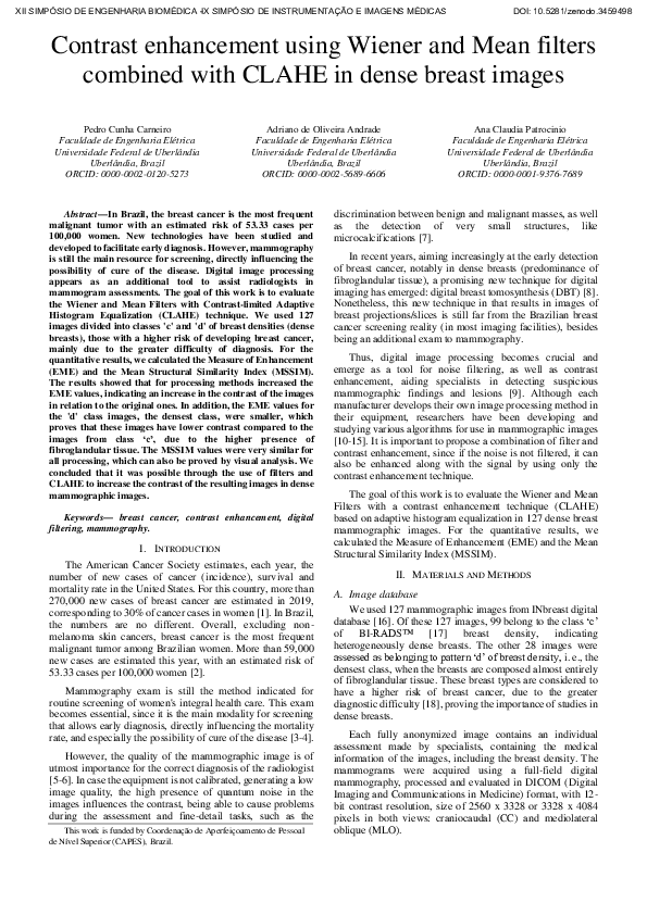 (PDF) Contrast enhancement using Wiener and Mean filters combined with ...