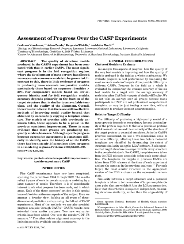 (PDF) Assessment of progress over the CASP experiments | Adam Zemla ...