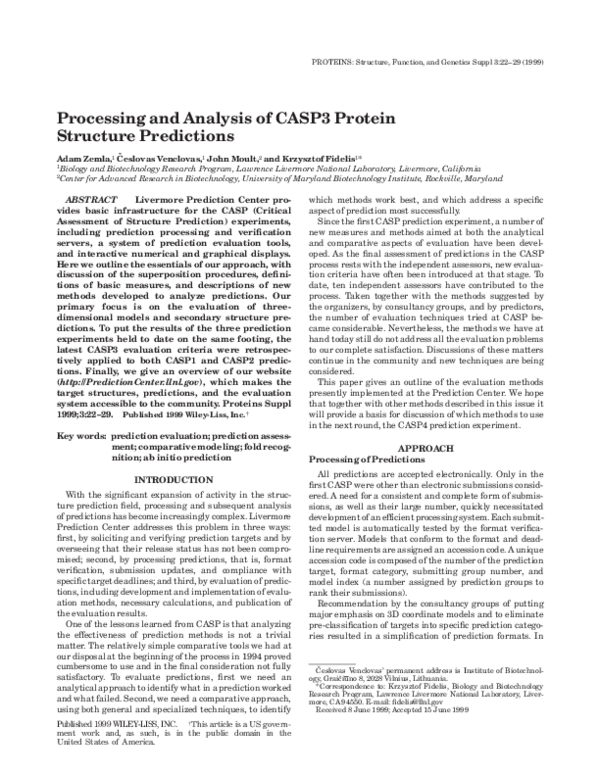 Pdf Processing And Analysis Of Casp3 Protein Structure Predictions