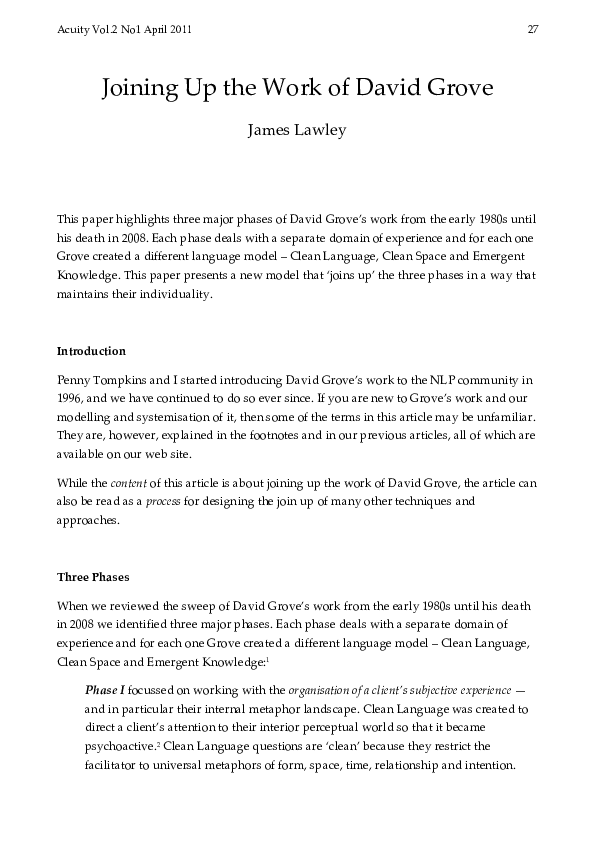 (PDF) Joining Up the Work of David Grove