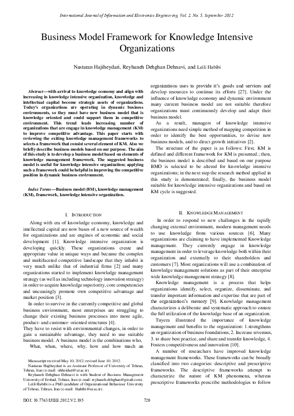 (PDF) Business Model Framework for Knowledge IntensiveOrganizations