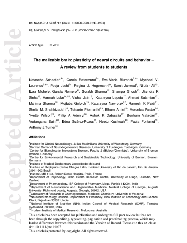 (PDF) The malleable brain: plasticity of neural circuits and behavior ...