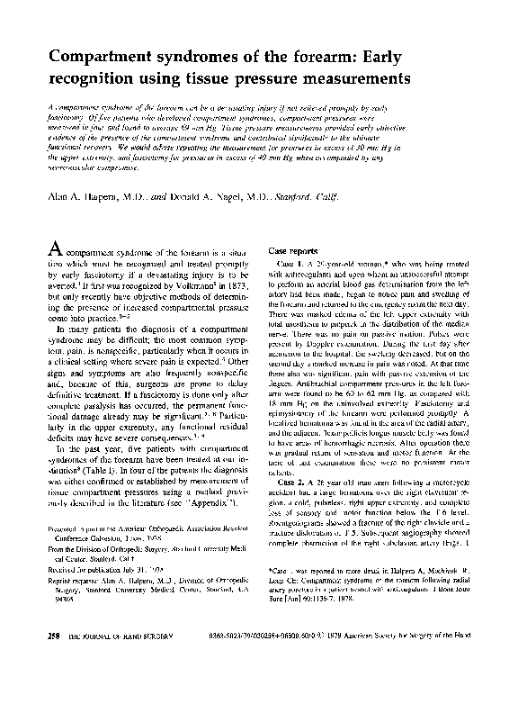 (PDF) Compartment syndromes of the forearm: Early recognition using ...