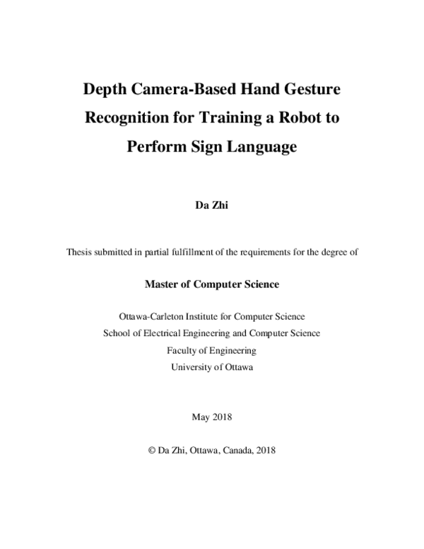 (PDF) Depth Camera-Based Hand Gesture Recognition for Training a Robot to Perform Sign Language