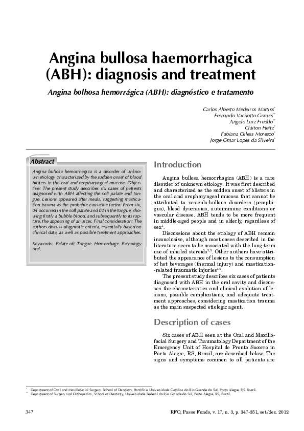 (PDF) Angina bullosa haemorrhagica (ABH): diagnosis and treatment