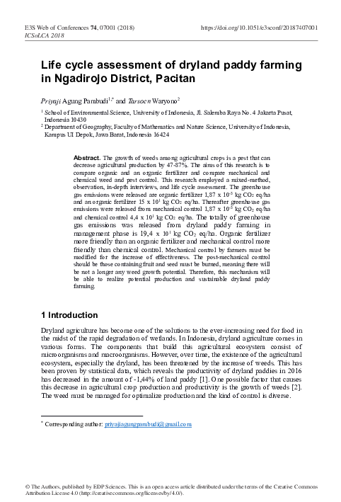 (PDF) Life cycle assessment of dryland paddy farming in Ngadirojo ...