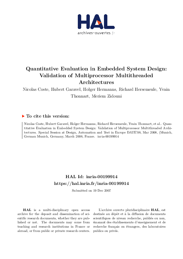 (PDF) M.: Quantitative evaluation in embedded system design: Validation of multiprocessor ...