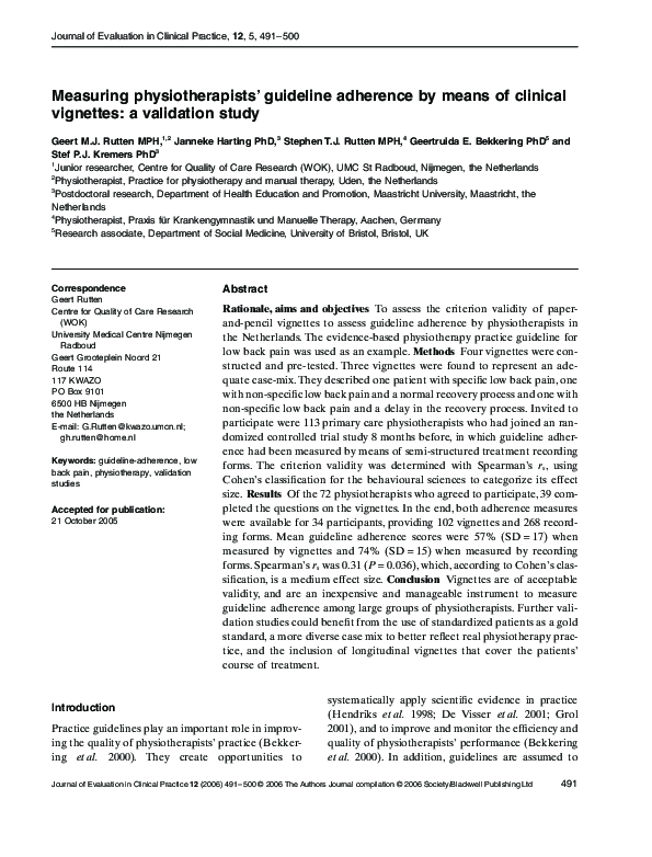 (PDF) Measuring physiotherapists' guideline adherence by means of ...