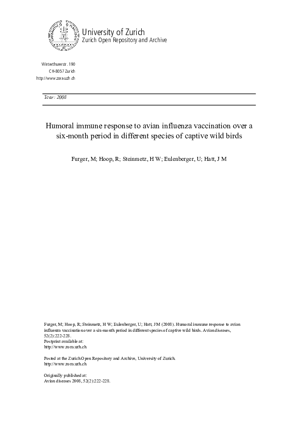 (PDF) Humoral Immune Response to Avian Influenza Vaccination Over a Six ...