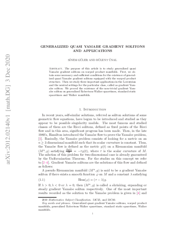 (PDF) Generalized Quasi Yamabe Gradient Solitons and Applications (PDF) Generalized Quasi Yamabe Gradient Solitons and Applications