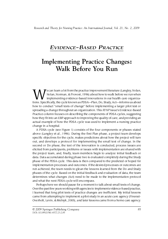 (PDF) Implementing Practice Changes: Walk Before You Run