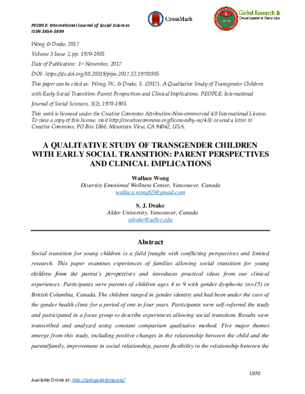 (PDF) A Qualitative Study of Transgender Children with Early Social ...