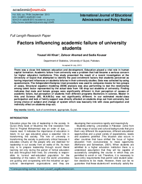 (PDF) Factors influencing academic failure of university students