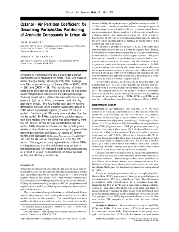(PDF) Octanol−Air Partition Coefficient for Describing Particle/Gas Partitioning of Aromatic ...