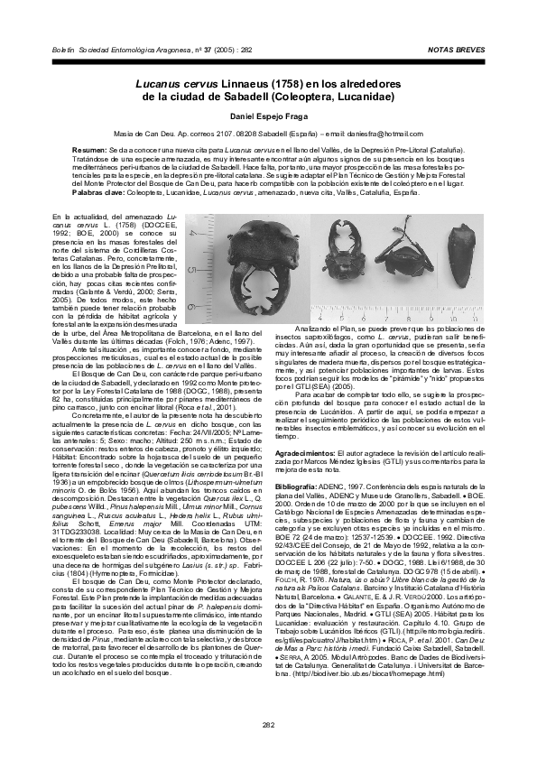 (PDF) Lucanus cervus" Linnaeus (1758) en los alrededores de la ciudad ...