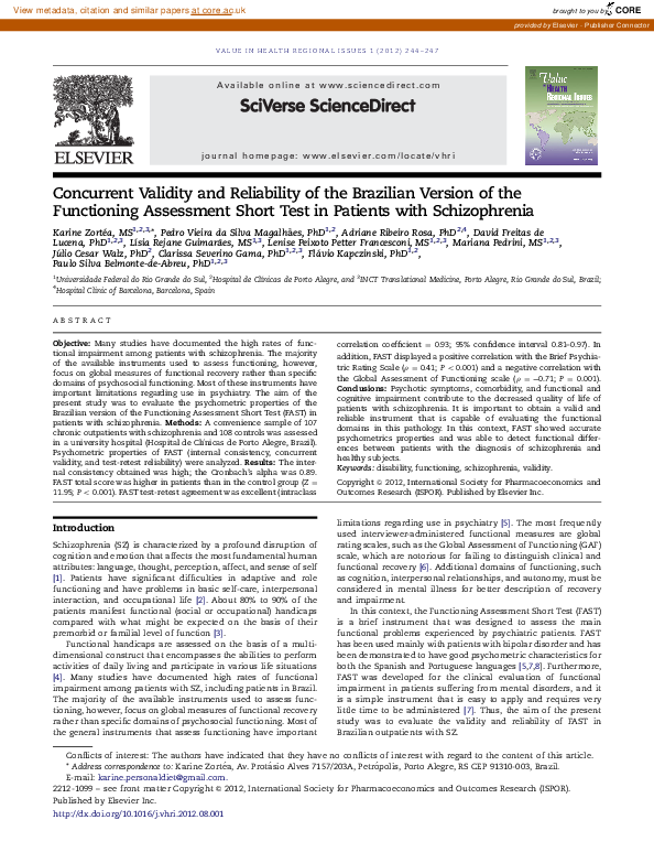 (PDF) Concurrent Validity and Reliability of the Brazilian Version of ...