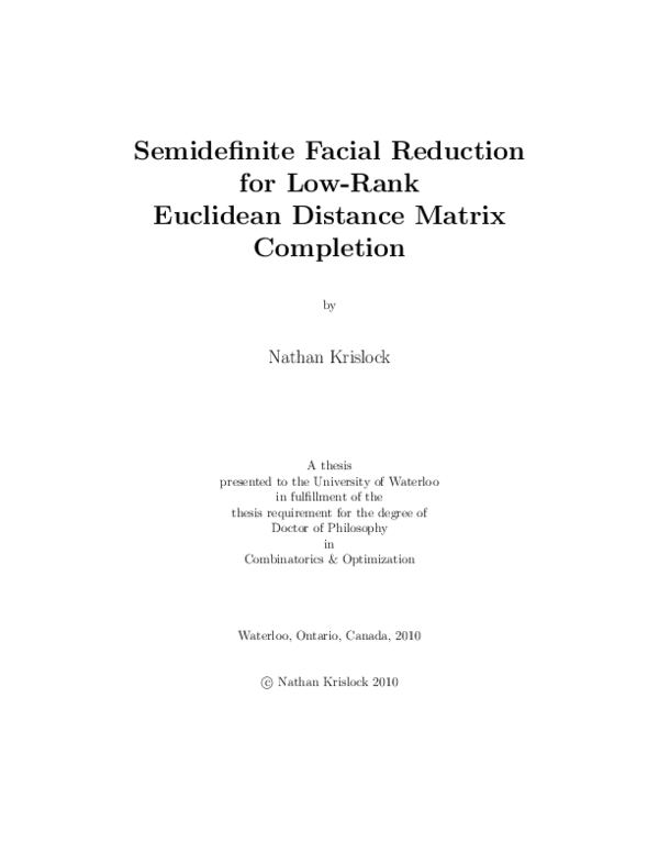 (PDF) Semidefinite Facial Reduction for Low-Rank Euclidean Distance Matrix Completion