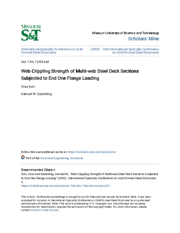 (PDF) Web-Crippling Strength of Multi-Web Steel Deck Sections Subjected ...