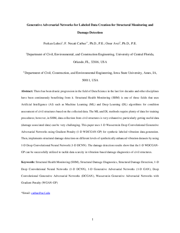 (PDF) Generative Adversarial Networks for Labeled Data Creation for Structural Monitoring and ...