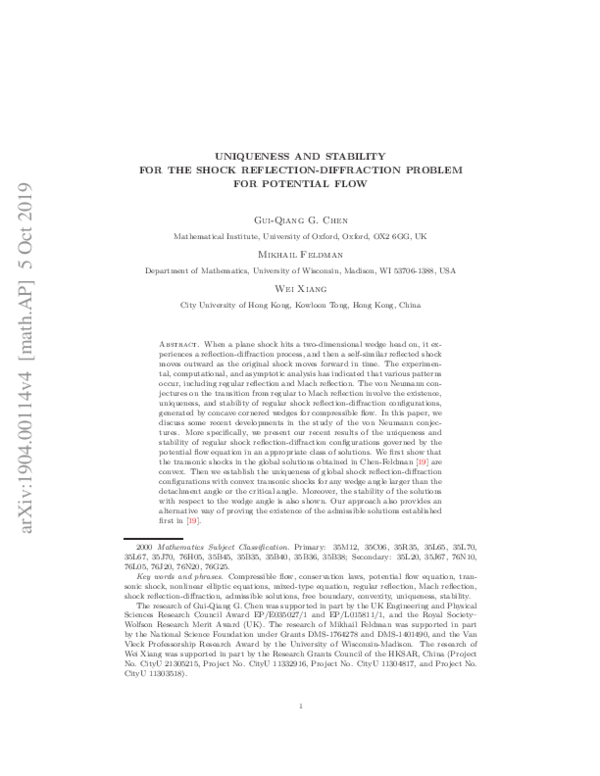 (PDF) Uniqueness and Stability for the Shock Reflection-Diffraction ...