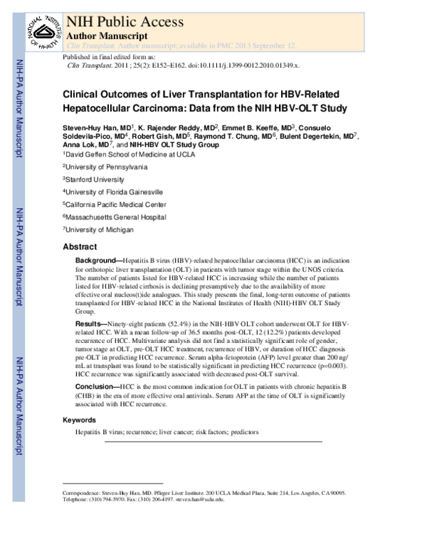 (PDF) Clinical outcomes of liver transplantation for HBV-related ...