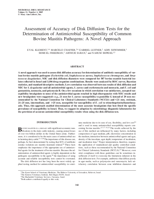 (PDF) Assessment of Accuracy of Disk Diffusion Tests for the ...