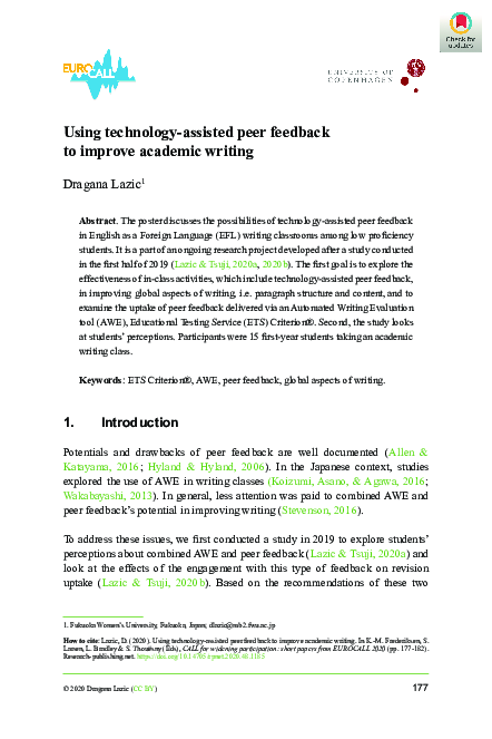 (PDF) Using technology-assisted peer feedback to improve academic writing