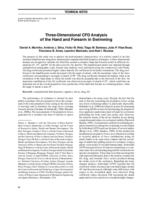 (PDF) Three-Dimensional CFD Analysis of the Hand and Forearm in Swimming