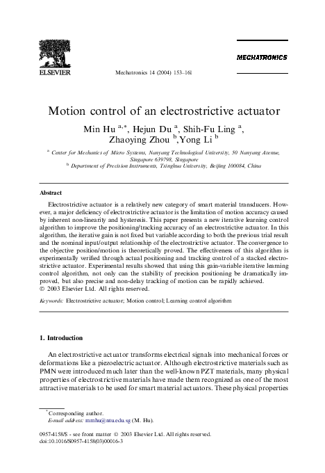 (PDF) Motion control of an electrostrictive actuator