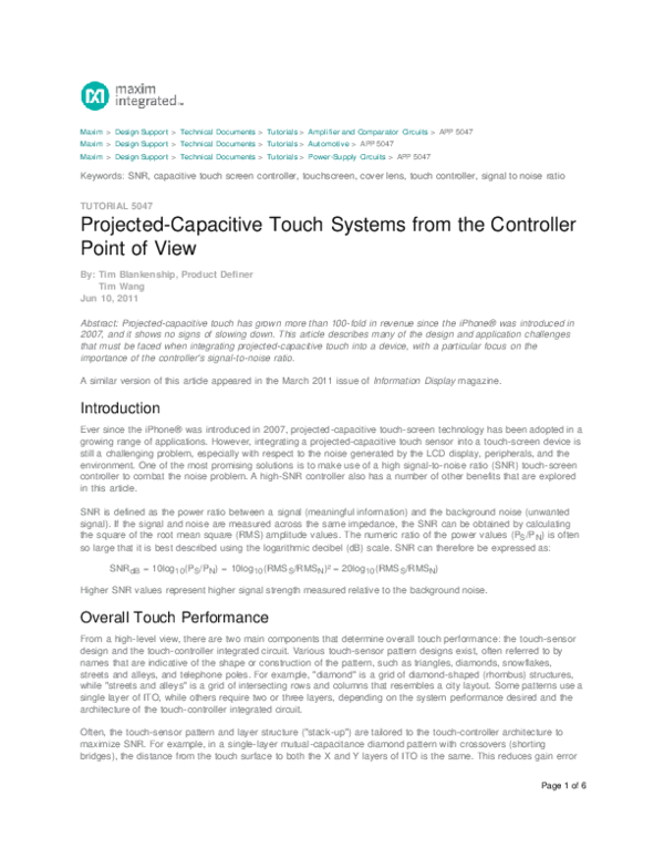 (PDF) Projected-Capacitive Touch Systems from the Controller Point of View