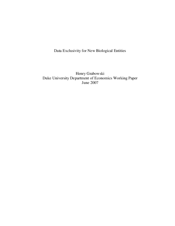 (PDF) Data exclusivity for new biological entities