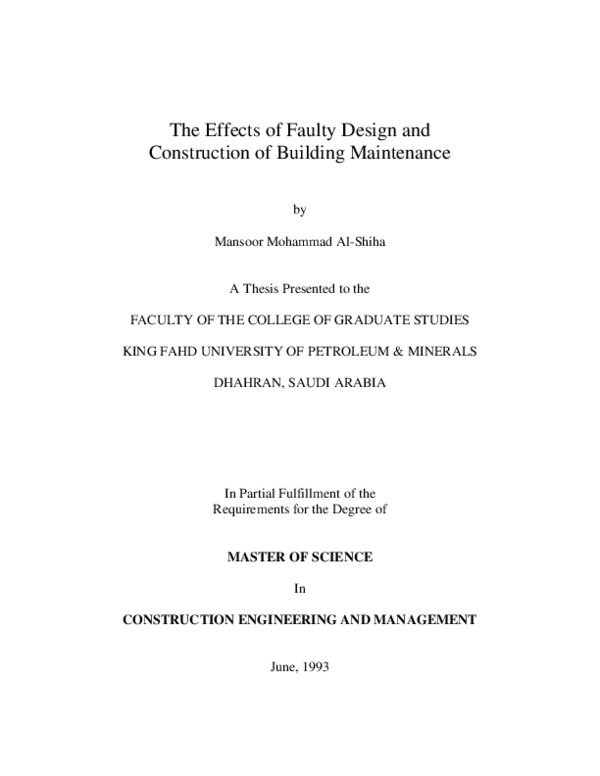 (PDF) Effects of Faulty Design and Construction on Building Maintenance