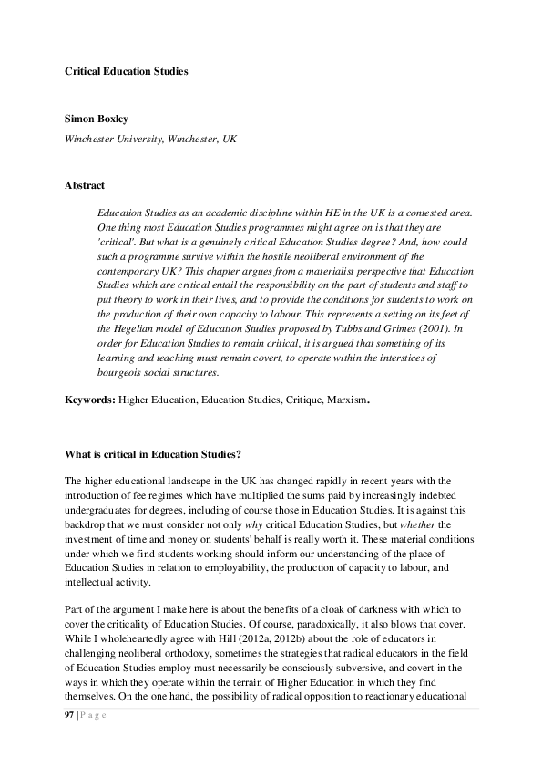 (PDF) Critical Education Studies