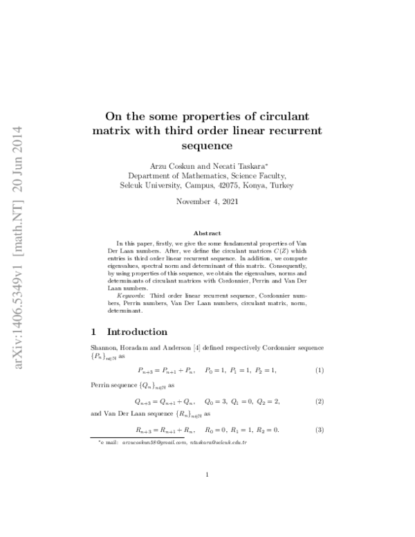 (PDF) On the Some Properties of Circulant Matrices with Third Order ...