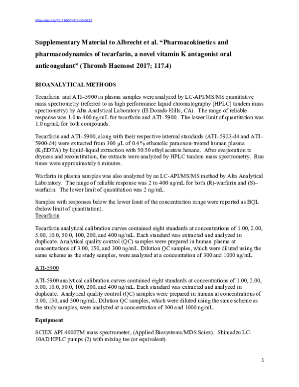 (PDF) Pharmacokinetics and pharmacodynamics of tecarfarin, a novel ...