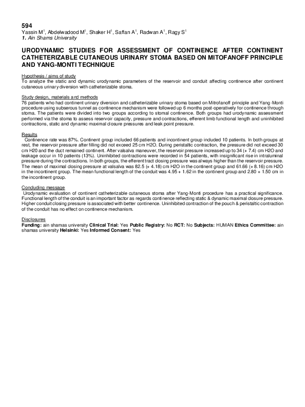 (PDF) Urodynamic studies for assessment of continence after continent ...