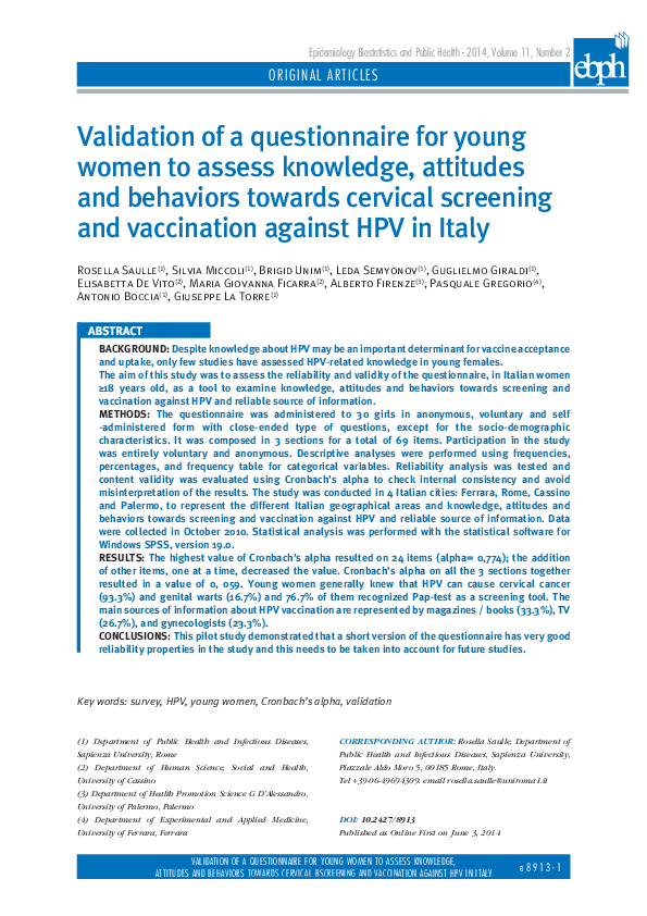(PDF) Number 2 VALIdATION Of A quESTIONNAIRE fOR yOuNG wOmEN TO ASSESS ...