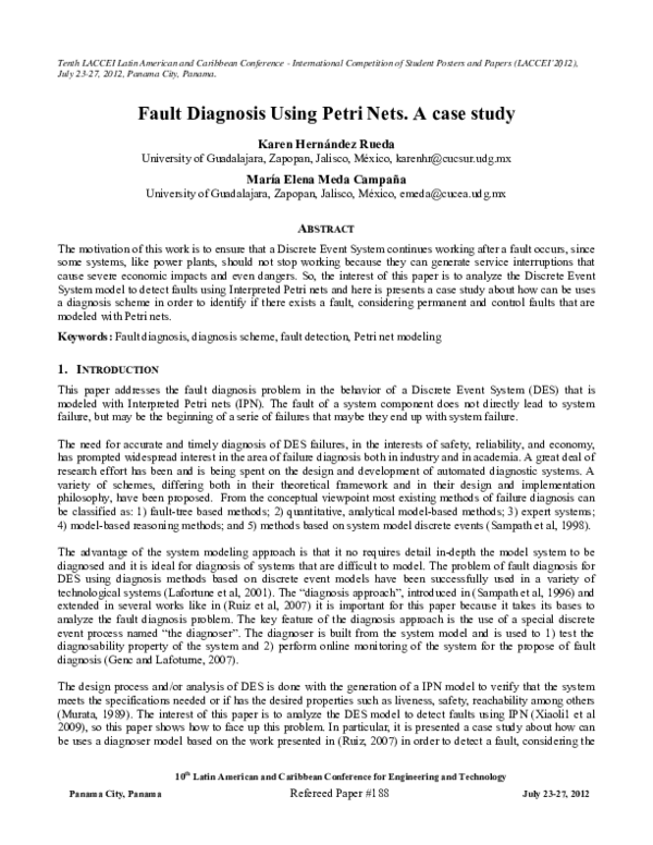 (PDF) Fault Diagnosis Using Petri Nets: a case study
