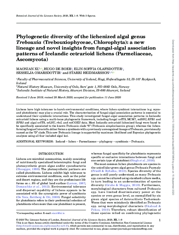 (PDF) Phylogenetic diversity of the lichenized algal genus Trebouxia ...