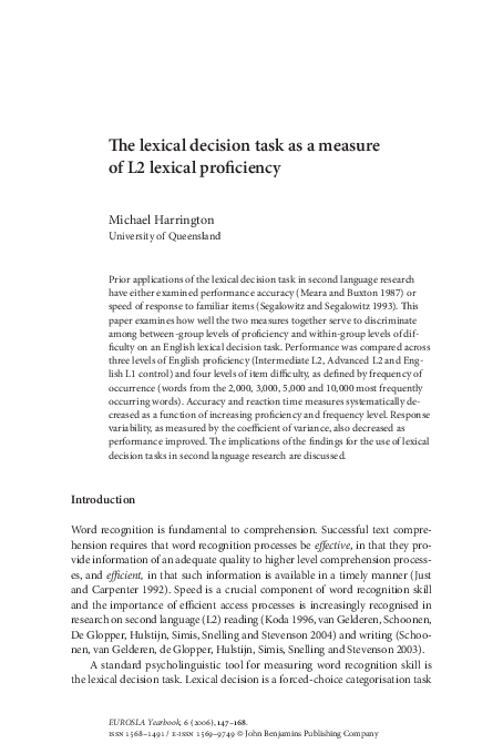(PDF) The lexical decision task as a measure of L2 lexical proficiency