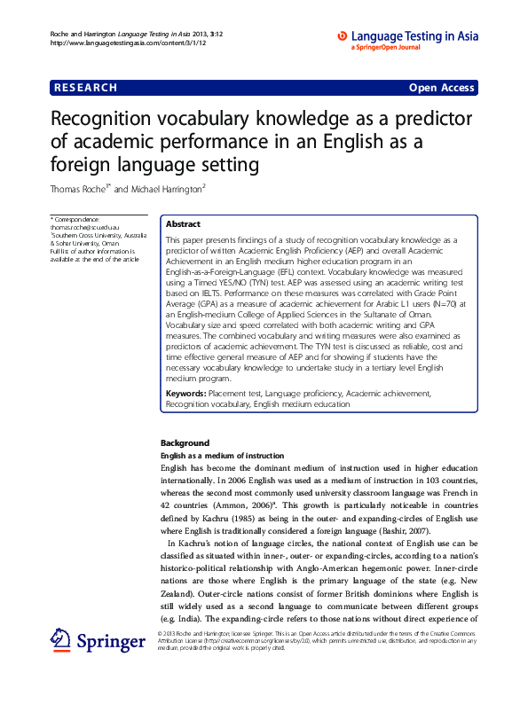 (PDF) Recognition vocabulary knowledge as a predictor of academic ...