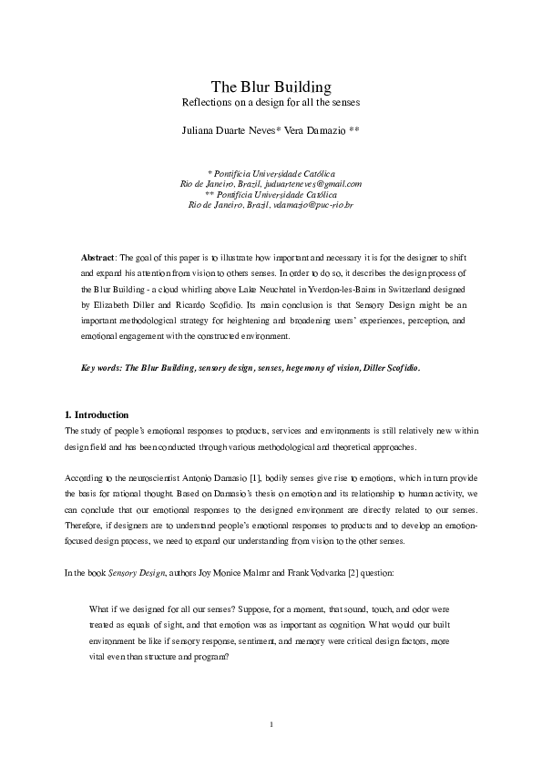 (PDF) The Blur Building - Reflections on a design for all the senses