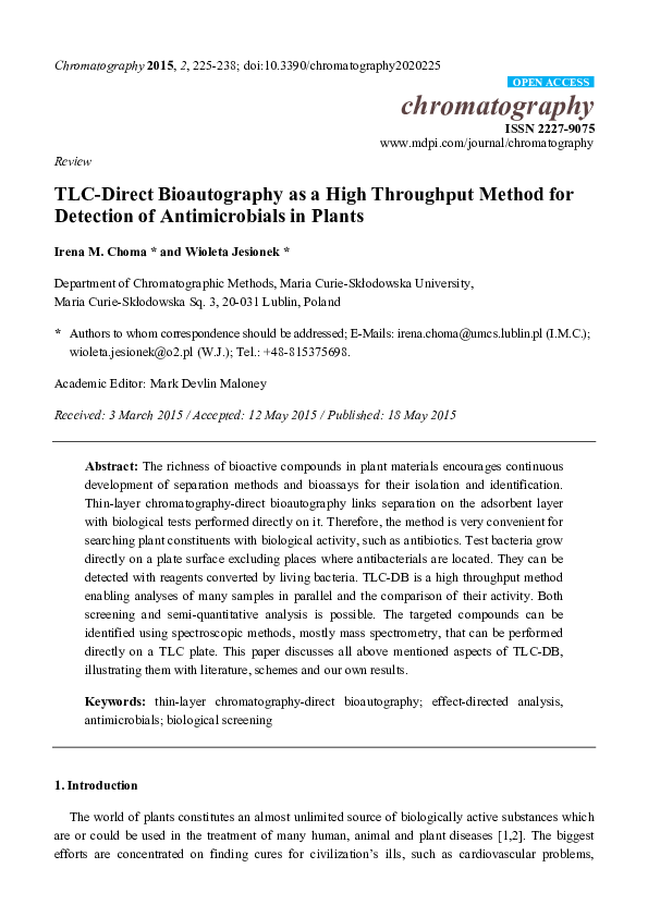 (PDF) TLC-Direct Bioautography as a High Throughput Method for ...
