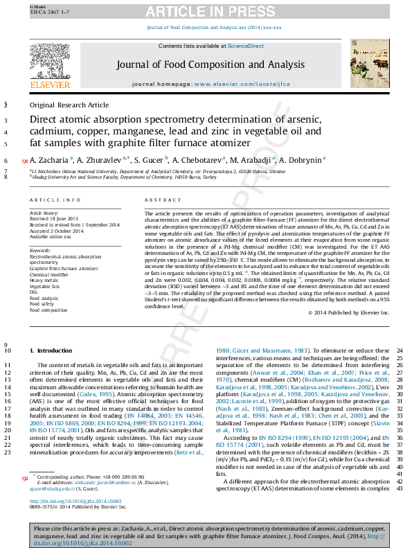 (PDF) Direct atomic absorption spectrometry determination of tin, lead ...